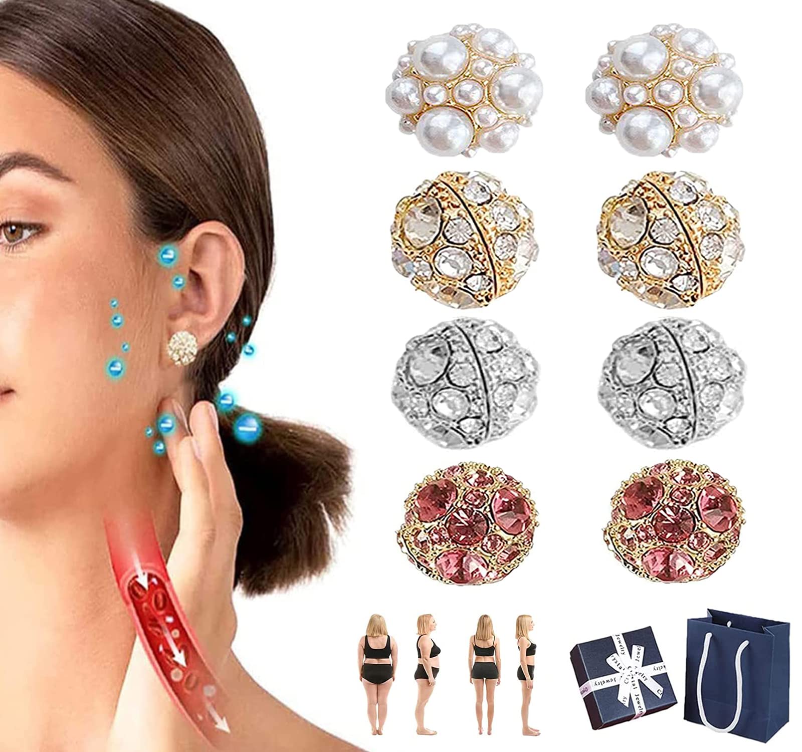 Dorina Earacupressure Magnetherapy Detoxi Earrings - Dorina Earrings, No Pierced Lymphvity Magnetic Therapy Acupressure Earrings for Women (4 pairs)