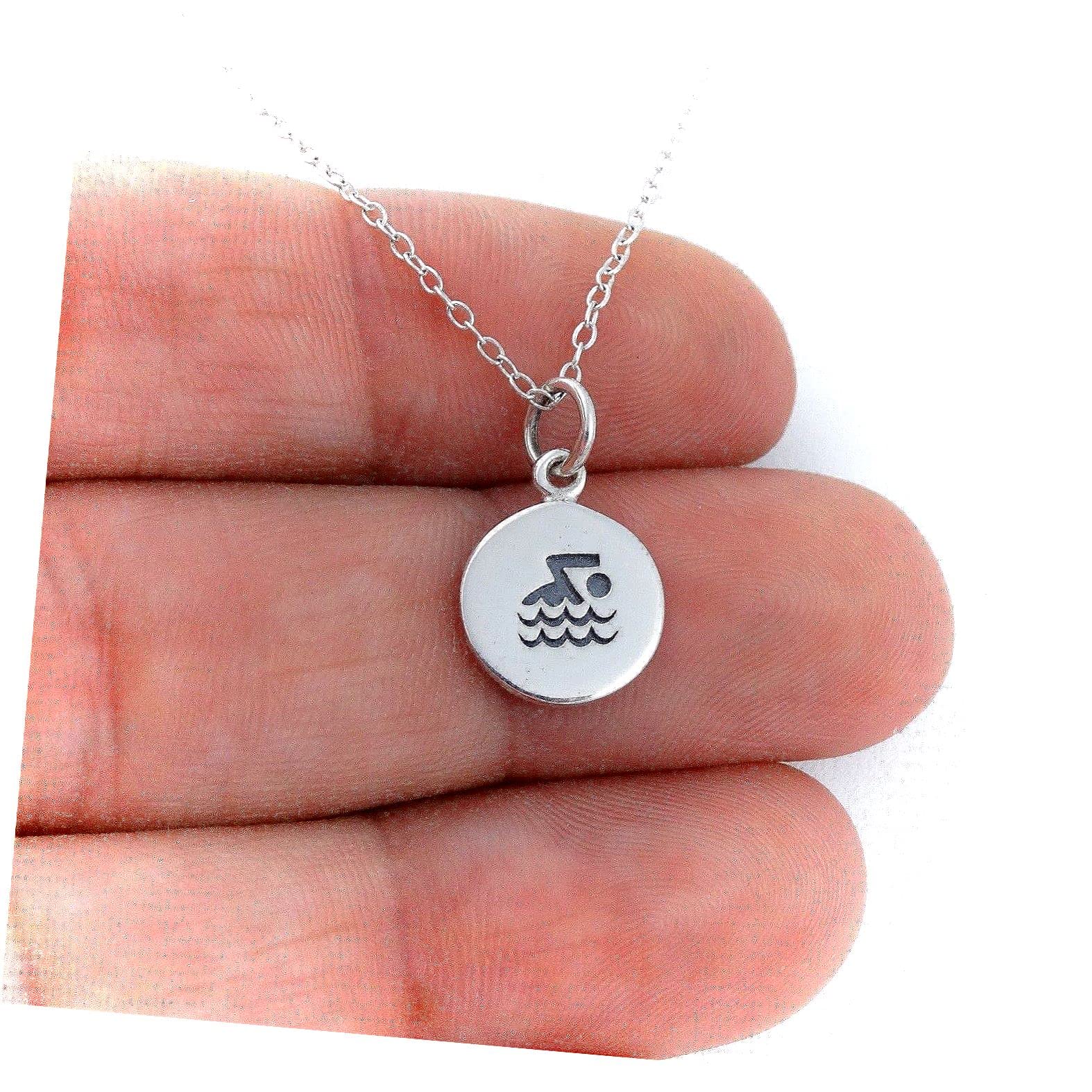 Swimmer Necklace - 925 Sterling Silver - Swimming Olympic Sports Athlete Charm Charm Pendant Necklace for Women