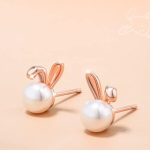 B&D Easter Day Gifts for Girl Easter Bunny Pearl Earrings Easter Rabbit Present Rabbit Studs for Women Girls Bunny Pearl Earring (Gold)