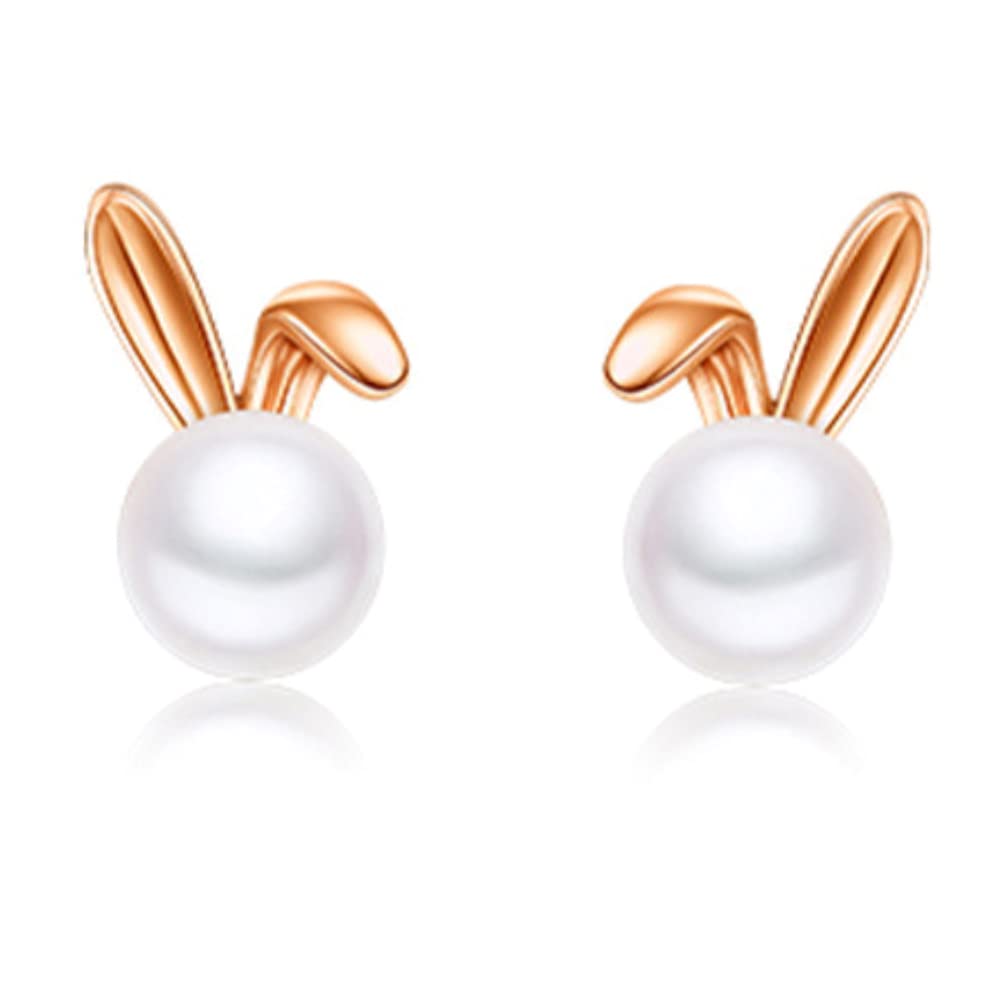 B&D Easter Day Gifts for Girl Easter Bunny Pearl Earrings Easter Rabbit Present Rabbit Studs for Women Girls Bunny Pearl Earring (Gold)