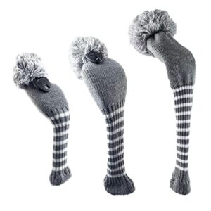 besstuup pack of 3 knit headcover driver cover wood head covers for fairway wood, driver wood, hybrid - gray