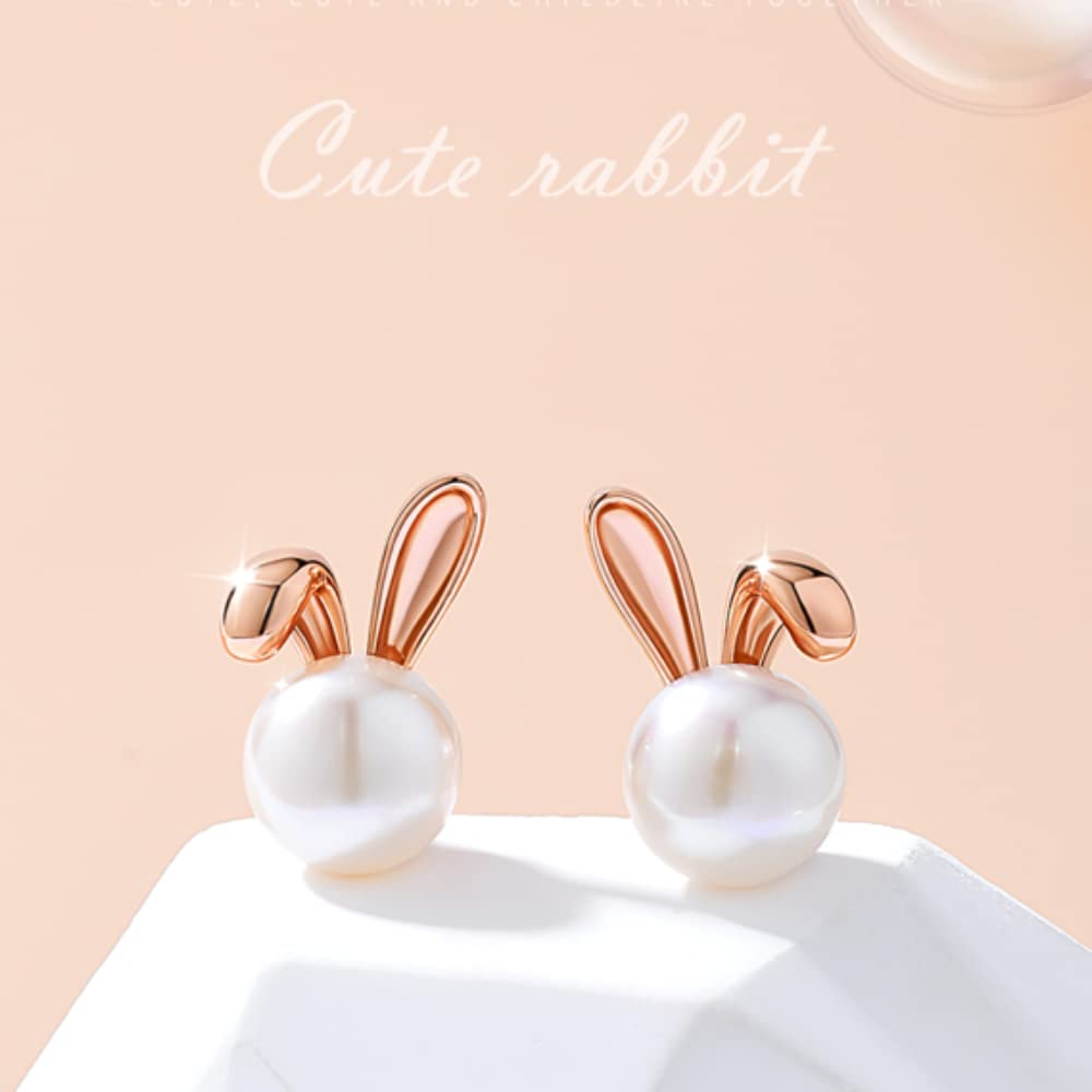 B&D Easter Day Gifts for Girl Easter Bunny Pearl Earrings Easter Rabbit Present Rabbit Studs for Women Girls Bunny Pearl Earring (Gold)