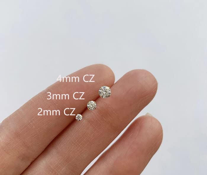 3mm Tiny CZ Screw on Flat Back Stud Earrings,Gold Plated Flat Back Cubic Zirconia Earrings for Helix Cartilage Tragus Earlobe Piercing Jewelry Gift for Women Men(3mm CZ, Gold)