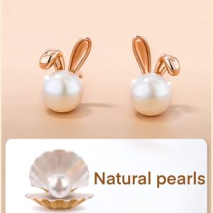 B&D Easter Day Gifts for Girl Easter Bunny Pearl Earrings Easter Rabbit Present Rabbit Studs for Women Girls Bunny Pearl Earring (Gold)