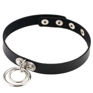 tutoud black collar choker rock punk double ring leather necklace female adjustable soft collar chain for women girls