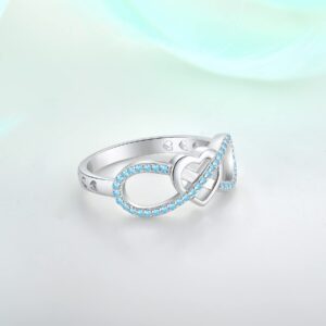 STARCHENIE Infinity Heart Ring for Women 925 Sterling Silver Aquamarine Promise Ring Size 7