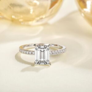 TIGRADE 3CT Engagement Ring for Women Emerald Cut Cubic Zirconia Wedding Band CZ Promise Wedding Ring Size 4-11, Silver, Size 7.5