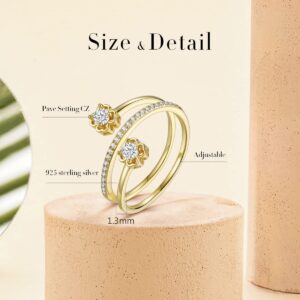 FOREVER QUEEN Four Leaf Clover Ring 925 Sterling Silver Adjustable Lucky Braided Wrap Wave Stacking Promise Statement Cocktail Party Ring,Gold