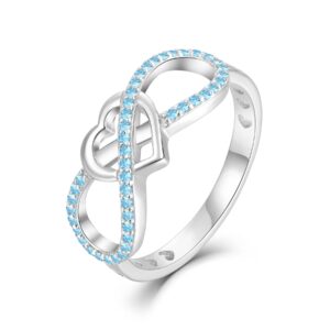 starchenie infinity heart ring for women 925 sterling silver aquamarine promise ring size 7