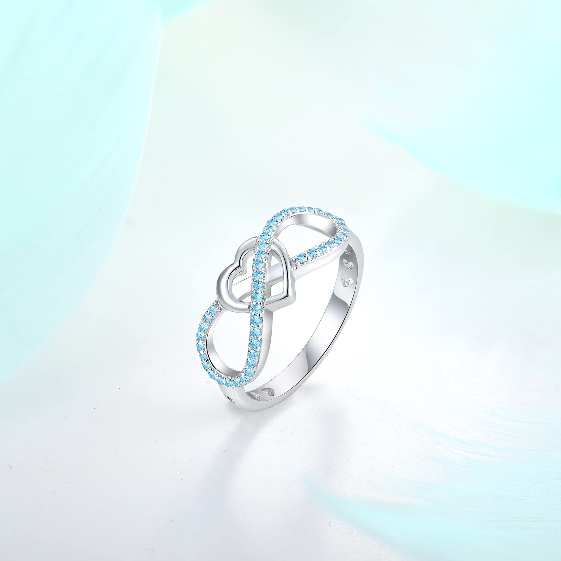 STARCHENIE Infinity Heart Ring for Women 925 Sterling Silver Aquamarine Promise Ring Size 7