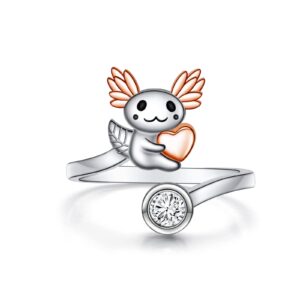 hoohwe axolotl rings for women 925 sterling silver cute animal rings axolotl jewelry gifts for woman teen daughter