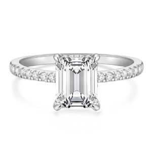 tigrade 3ct engagement ring for women emerald cut cubic zirconia wedding band cz promise wedding ring size 4-11, silver, size 7.5