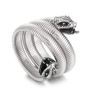 klapgo stainless steel two headed snake charm cuff bangle for men and women, gothic style animal retro bracelet jewelry