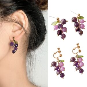 Earring, 1 Pair Vivid Charming Dangle Earrings Alloy Lovely Fruit Grape Drop Stud Earrings Jewelry Acessories Drop Earrings for Dating (Colour Name : B) (B b)