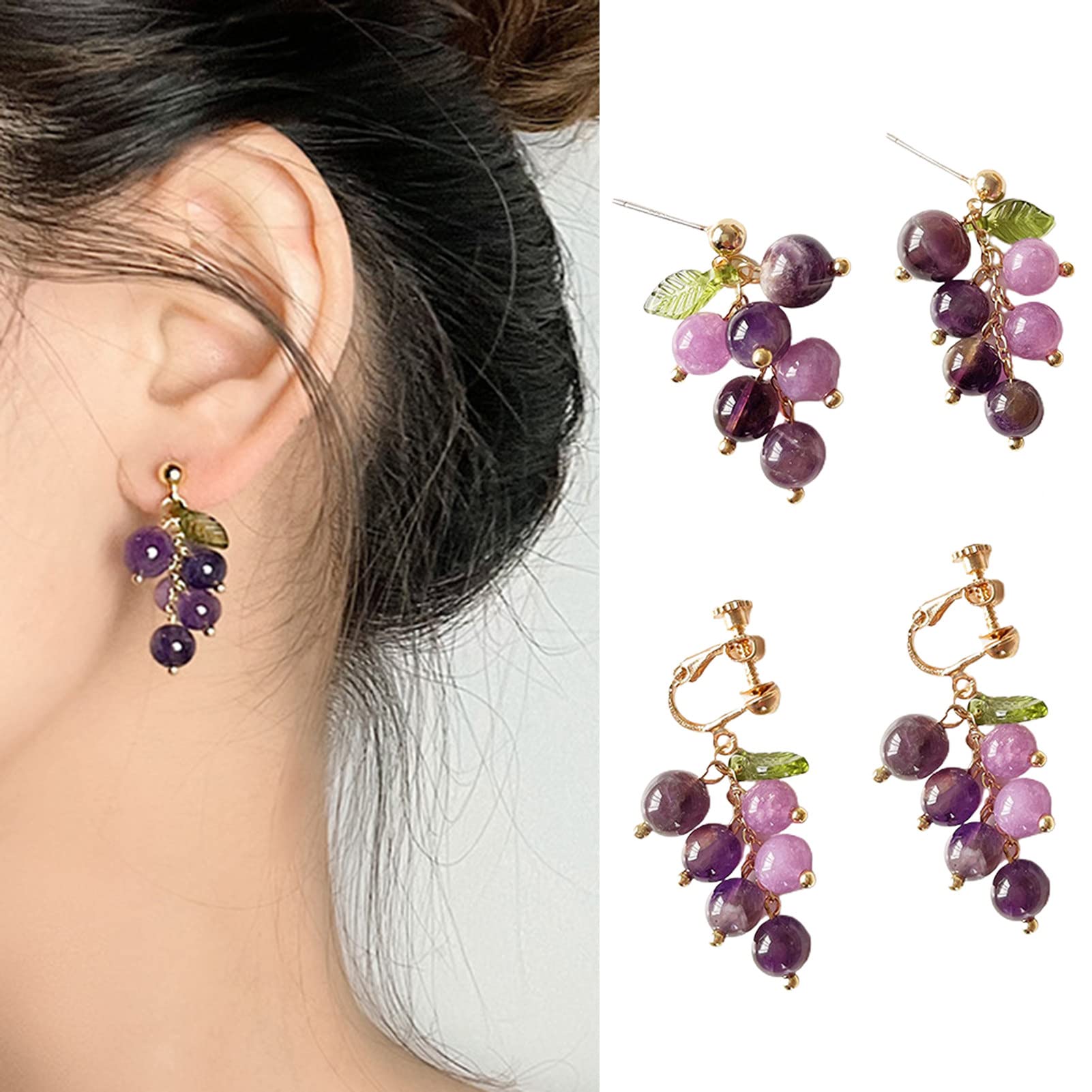 Earring, 1 Pair Vivid Charming Dangle Earrings Alloy Lovely Fruit Grape Drop Stud Earrings Jewelry Acessories Drop Earrings for Dating (Colour Name : B) (B b)