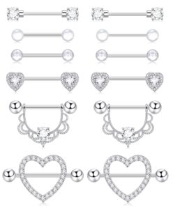 shakalaka surgical steel nipple rings body piercing jewelry for women with cute heart 14g silver