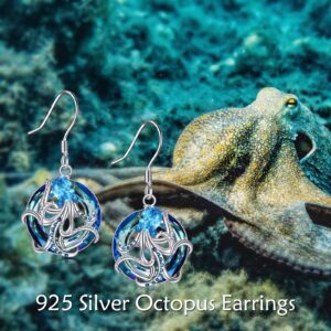 YFN Octopus Gifts for Women Sterling Silver Octopus Dangle Drop Earrings Ocean Animal Jewelry for Ocean and Octopus Lover