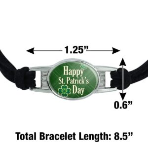 Happy St. Patrick Day Novelty Suede Leather Metal Bracelet - Black