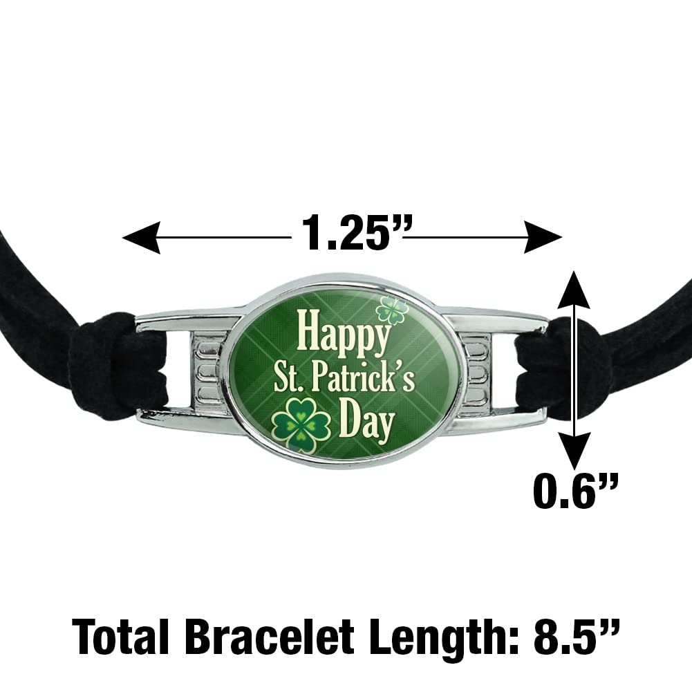 Happy St. Patrick Day Novelty Suede Leather Metal Bracelet - Black