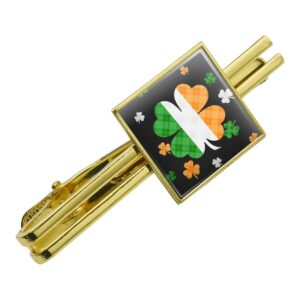 st. patrick's day irish flag shamrock square tie bar clip clasp tack gold color