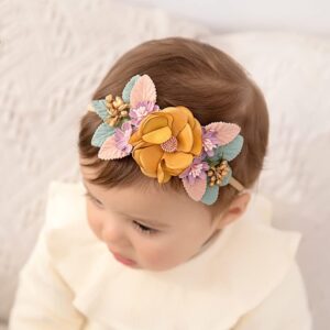 kercisbeauty baby girls yellow flower leaf headwear soft elastic headband garden themed head wrap hairbands for toddler