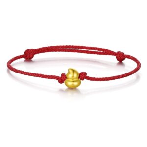 ZHOU LIU FU 24K Solid Gold Bracelets, Real Pure Gold Jewelry Adjustable Gourd Red Braided Bracelets for Women Men Teen Girls