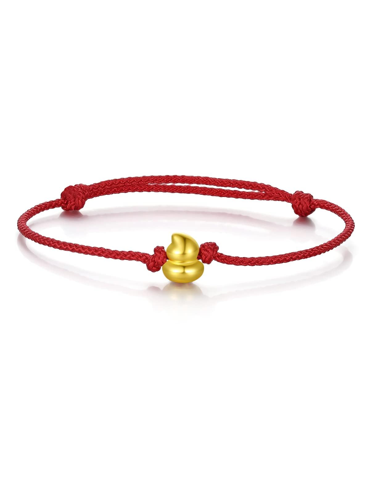 ZHOU LIU FU 24K Solid Gold Bracelets, Real Pure Gold Jewelry Adjustable Gourd Red Braided Bracelets for Women Men Teen Girls