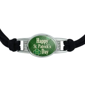 Happy St. Patrick Day Novelty Suede Leather Metal Bracelet - Black