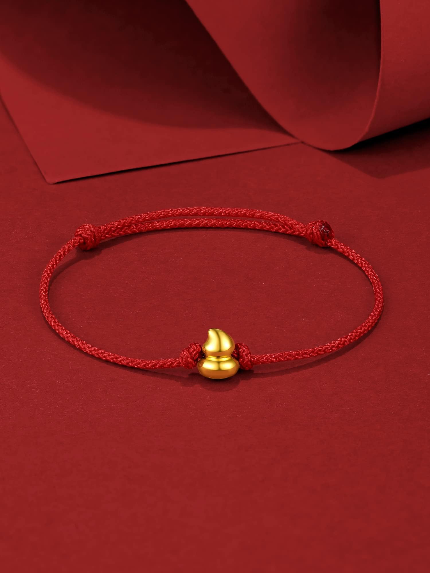 ZHOU LIU FU 24K Solid Gold Bracelets, Real Pure Gold Jewelry Adjustable Gourd Red Braided Bracelets for Women Men Teen Girls