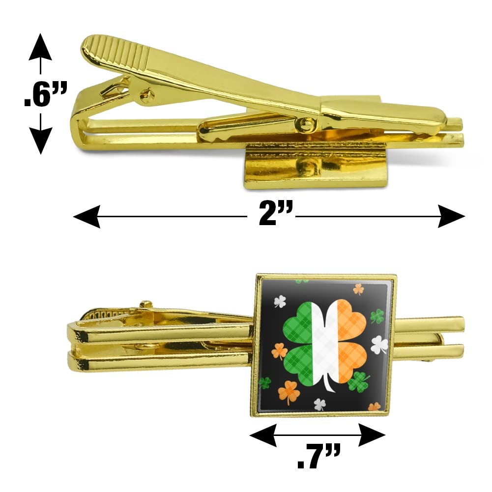 St. Patrick's Day Irish Flag Shamrock Square Tie Bar Clip Clasp Tack Gold Color