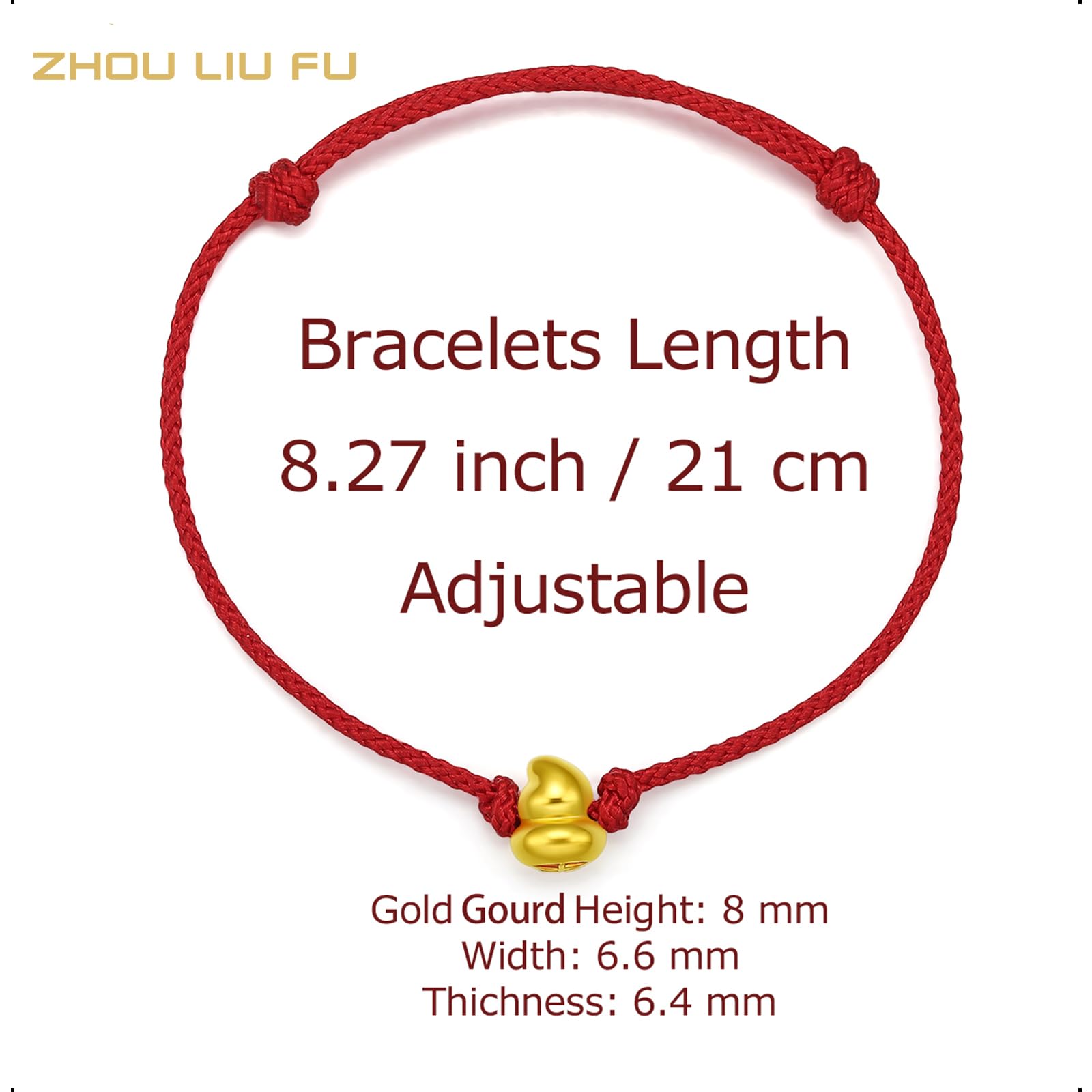 ZHOU LIU FU 24K Solid Gold Bracelets, Real Pure Gold Jewelry Adjustable Gourd Red Braided Bracelets for Women Men Teen Girls