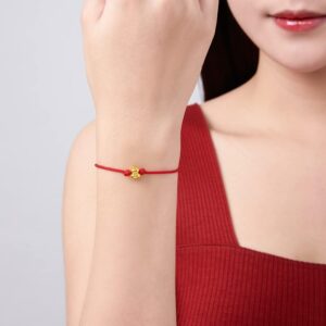 ZHOU LIU FU 24K Solid Gold Bracelets, Real Pure Gold Jewelry Adjustable Gourd Red Braided Bracelets for Women Men Teen Girls