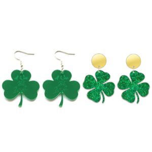 2pairs st patricks day earrings for womens irish style shamrock dangle earrings clover drop earrings green cup dangle earrings st patricks day accessories