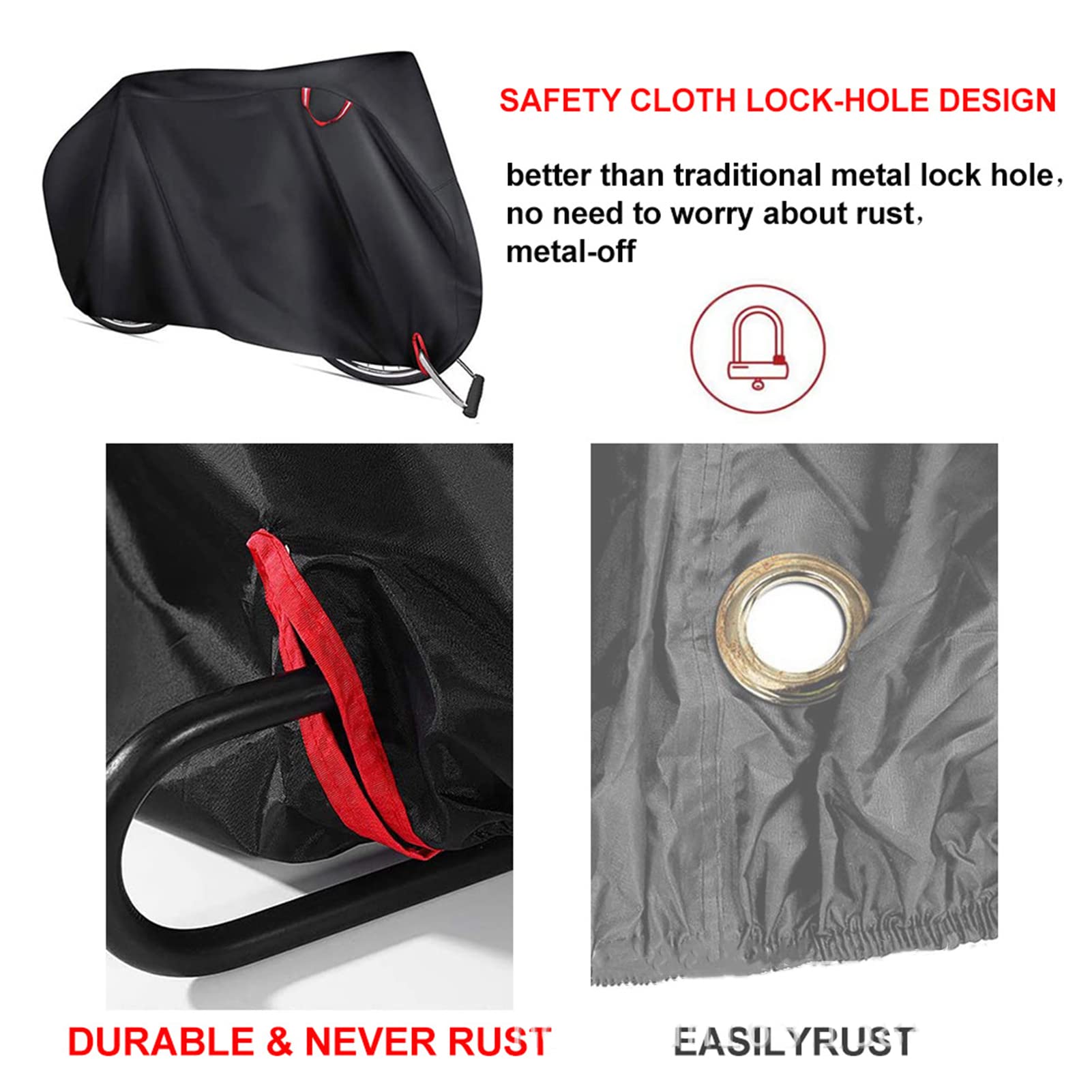 BAHULA Bike Cover for Outside Storage, 210D Outdoor Waterproof Bicycle Covers Rain Sun UV Dust Proof with Lock Hole, Ideal for Mountain Road Electric Bike,Black,170X60X85cm