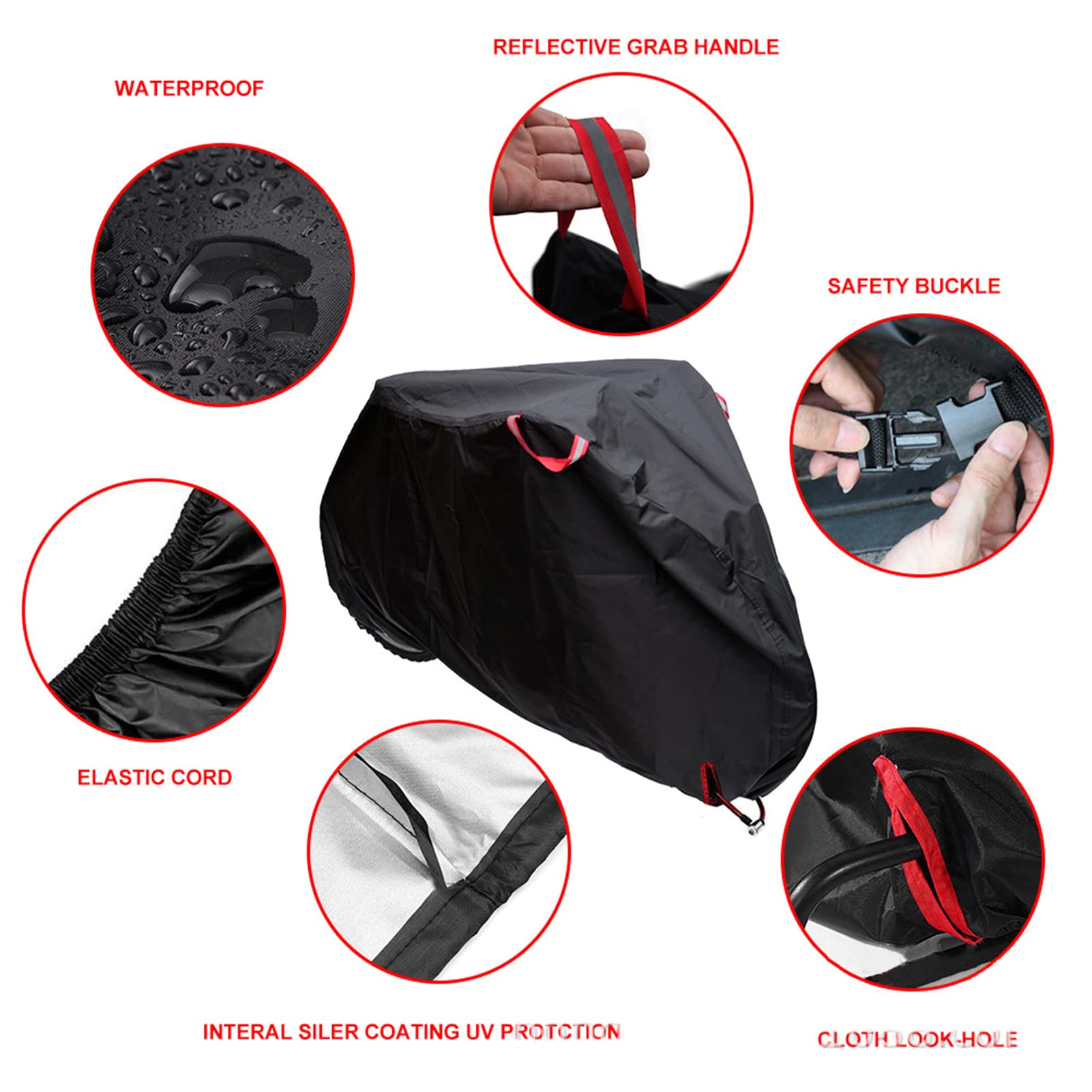 BAHULA Bike Cover for Outside Storage, 210D Outdoor Waterproof Bicycle Covers Rain Sun UV Dust Proof with Lock Hole, Ideal for Mountain Road Electric Bike,Black,170X60X85cm