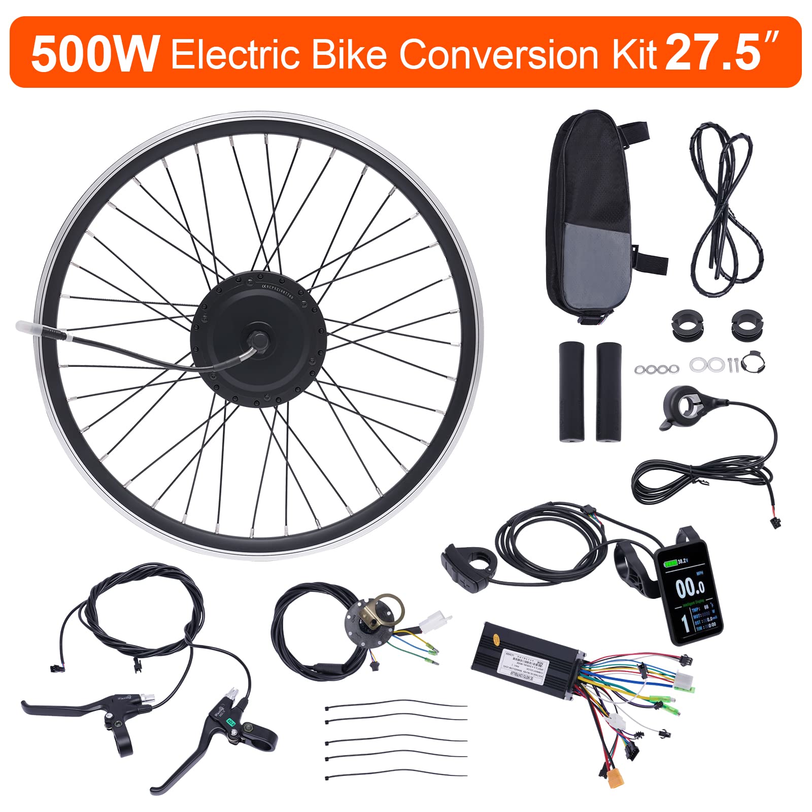 Bazargame Ebike Conversion Kit,Front Wheel 500W 36V Motor Electric Bike Conversion Kit for Kinds of Bicycles 27.5" Front Wheel Ebike，E-Bike kit for Commuter Bikes