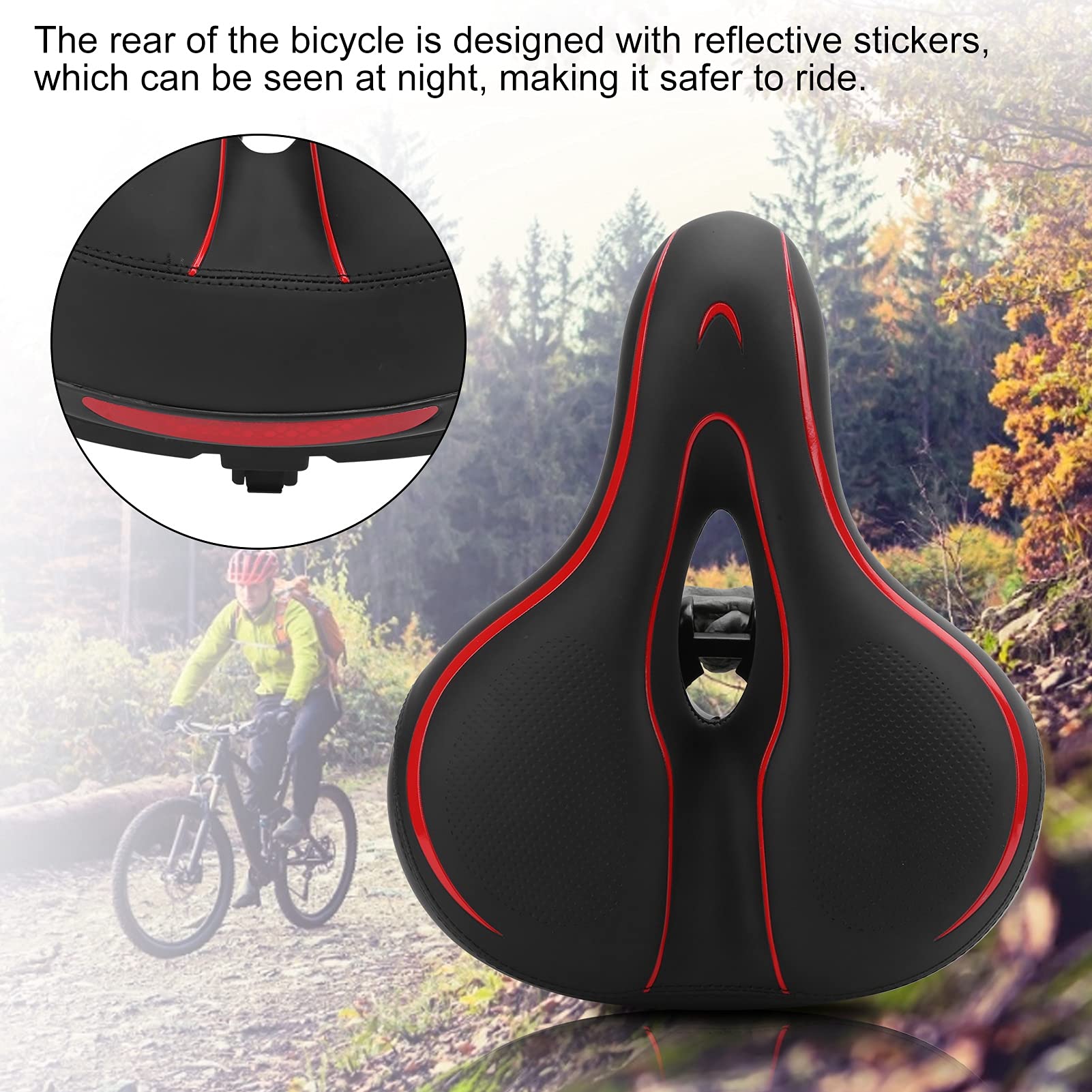 Bikes Seat Cover, Bikes Seat with Reflective Strip for Men Women, Shock Absorption Mountain Bikes Seat, Comfortable Bikes Saddle Cushion Pad for Mountain Road Pilipane