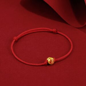 ZHOU LIU FU 24K Solid Gold Bracelets, Real Pure Gold Jewelry Adjustable Gourd Red Braided Bracelets for Women Men Teen Girls