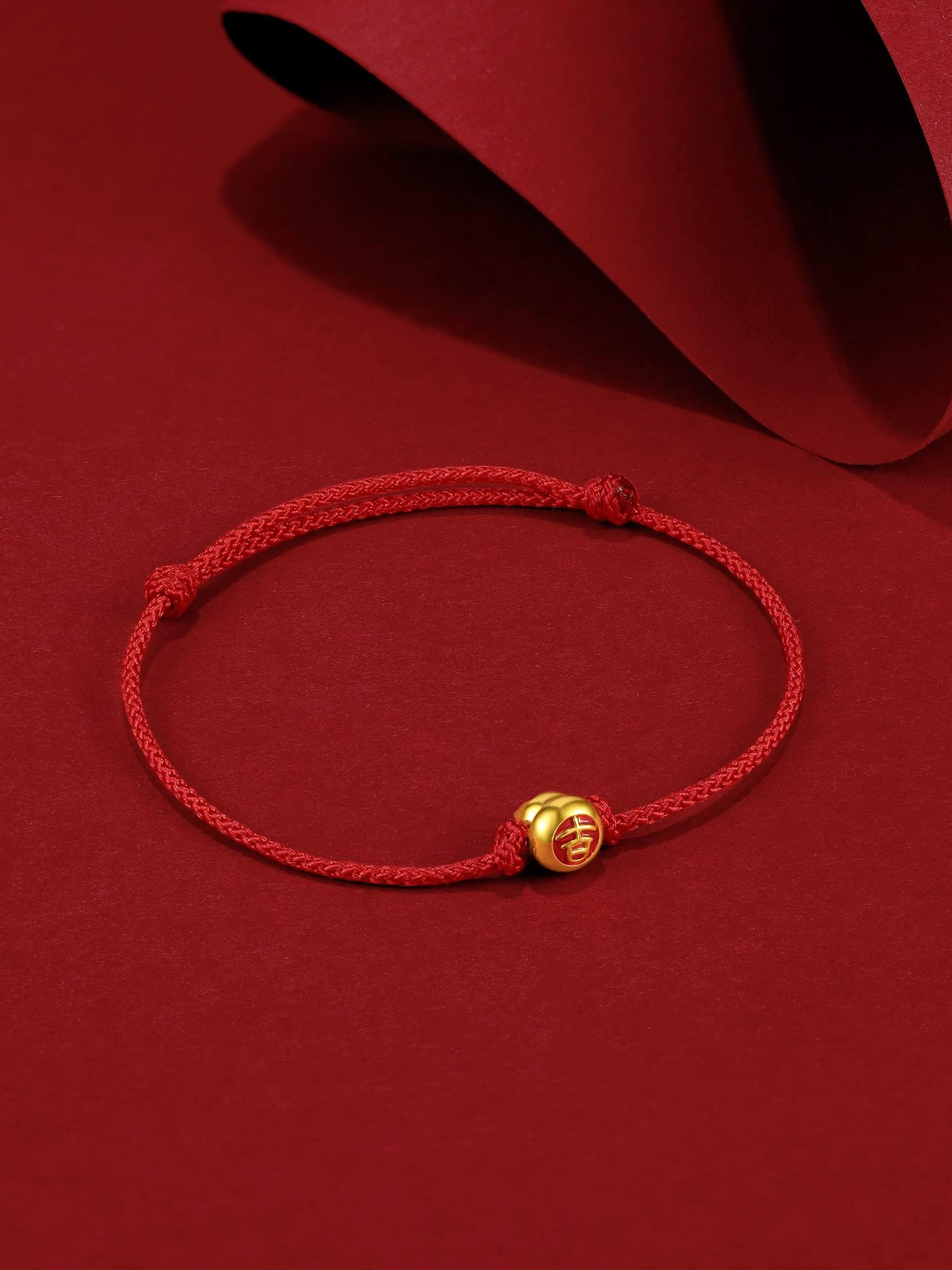 ZHOU LIU FU 24K Solid Gold Bracelets, Real Pure Gold Jewelry Adjustable Gourd Red Braided Bracelets for Women Men Teen Girls