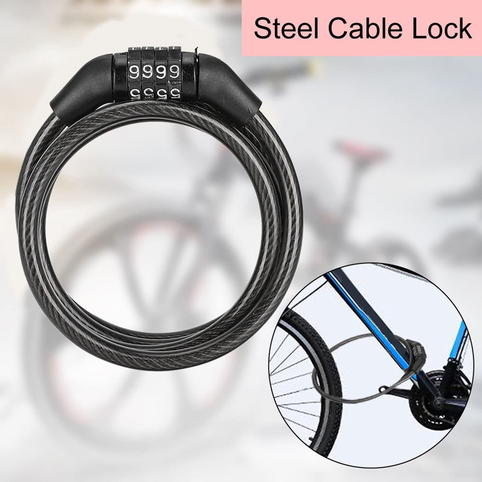 Bike Lock Cable, Security Bike Lock with 4 Digit Combination Bicycle Lock for Outdoor Equipment