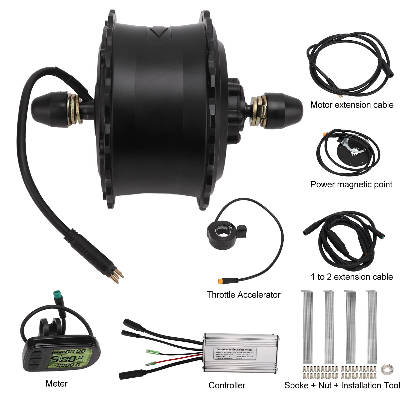 VBESTLIFE Electric Snow Conversion Kit, 36V 500W Fat Tire Front Wheel Hub Motor Kit with LCD5 Display Controller Spokes Throttle Accelerator Mounting Accessories (26 inches)