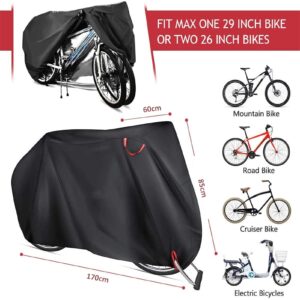 BAHULA Bike Cover for Outside Storage, 210D Outdoor Waterproof Bicycle Covers Rain Sun UV Dust Proof with Lock Hole, Ideal for Mountain Road Electric Bike,Black,170X60X85cm