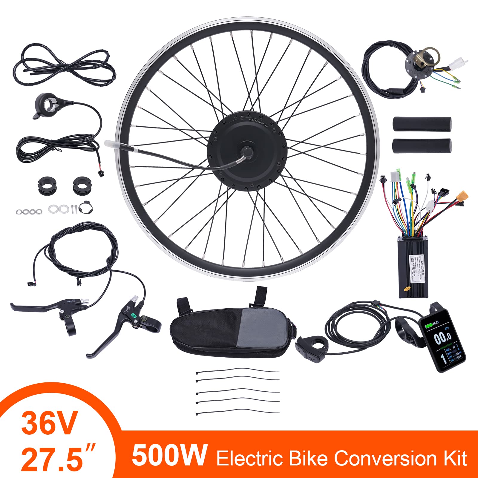 Bazargame Ebike Conversion Kit,Front Wheel 500W 36V Motor Electric Bike Conversion Kit for Kinds of Bicycles 27.5" Front Wheel Ebike，E-Bike kit for Commuter Bikes