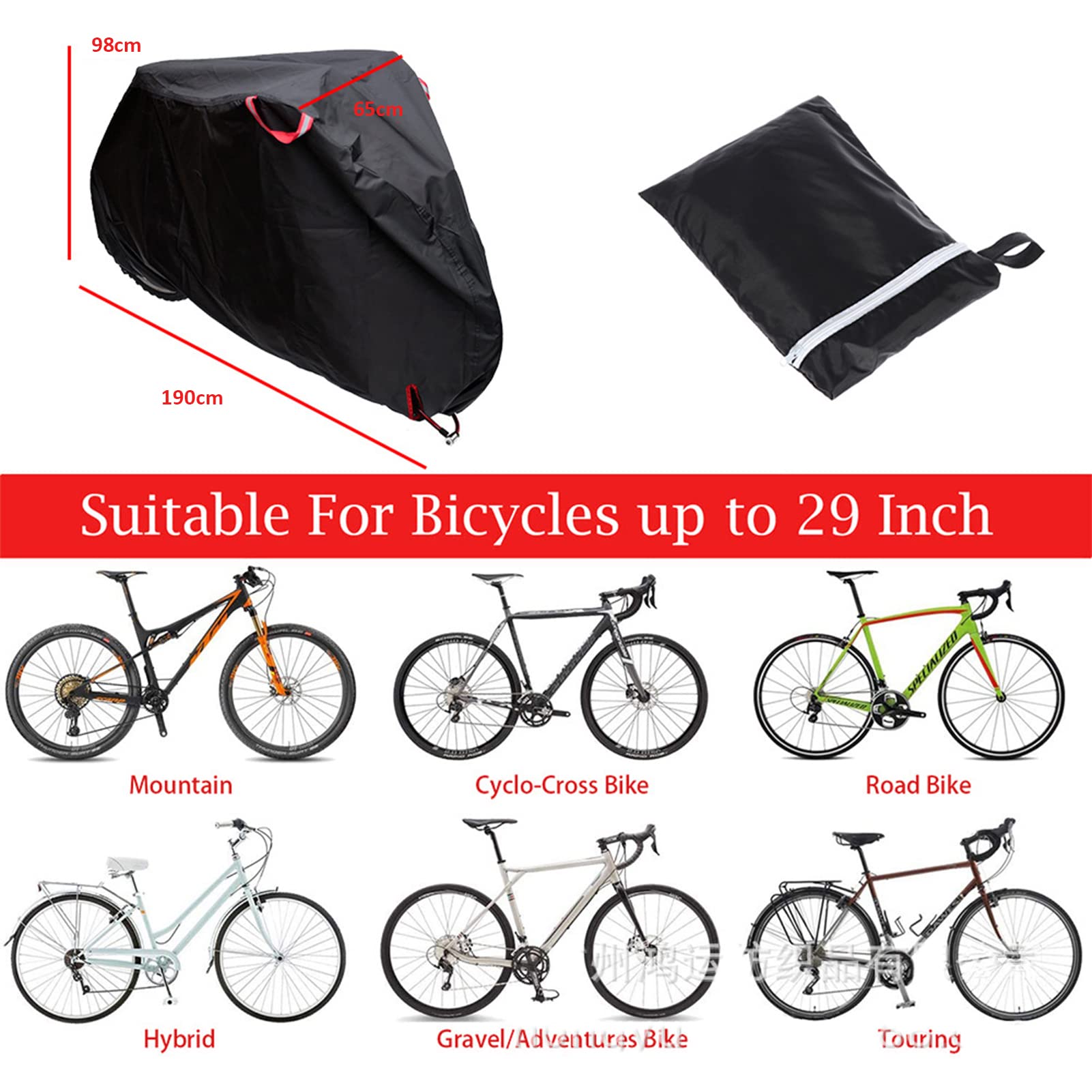 BAHULA Bike Cover Outdoor Storage Waterproof, 210D Heavy Duty Bicycle Cover, Mountain Road Bike Cover with Lock Holes - Dust, Rust, and UV Protection,Black,190X65X98cm