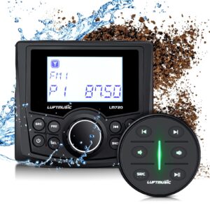 marine bluetooth radio - weatherproof marine stereo system with wireless remote - built-in 3" dot matrix lcd display, amplifier, bluetooth, digital media mp3 player, am/fm radio