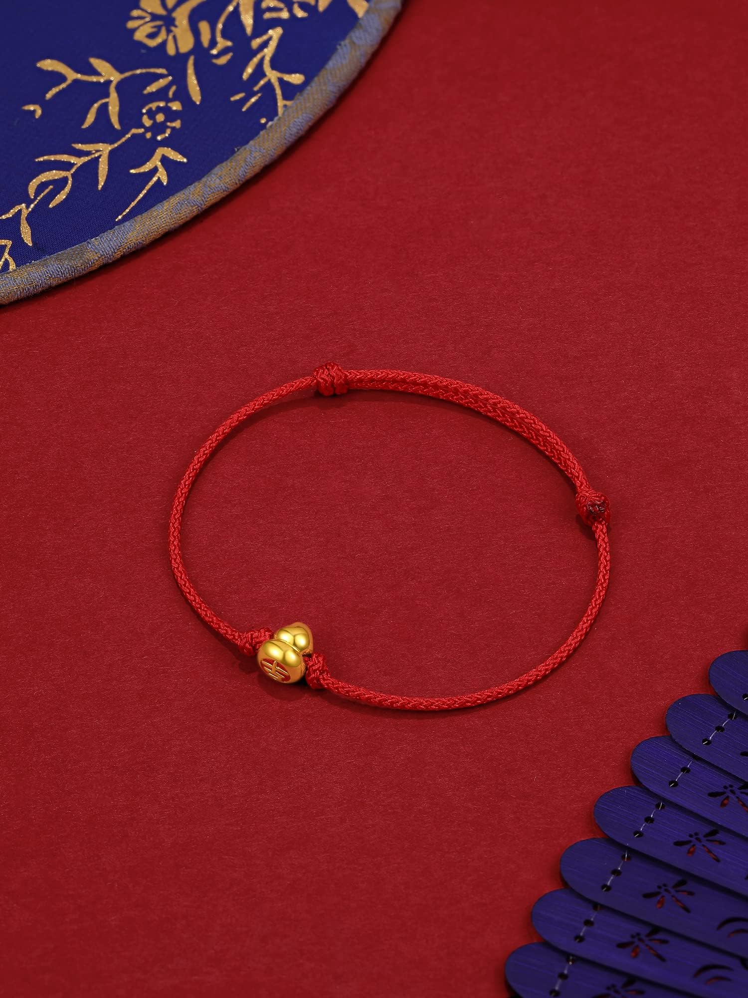 ZHOU LIU FU 24K Solid Gold Bracelets, Real Pure Gold Jewelry Adjustable Gourd Red Braided Bracelets for Women Men Teen Girls