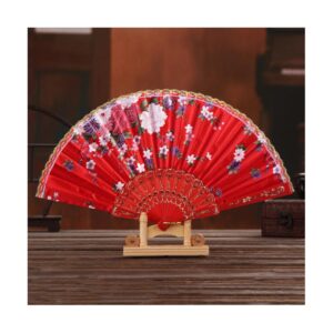 AAPIE Folding Fan Chinese Style Hand Held Folding Dance Fan Wedding Party Lace Silk Folding Hand Held Flower Fan Summer Wedding Fan Party for Women