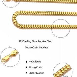 Waitsoul 925 Sterling Silver Cuban Chain Lobster Clasp 8mm 18K Gold Over Cuban Link Curb Chain Necklace for Women Men Diamond Cut 20 Inches