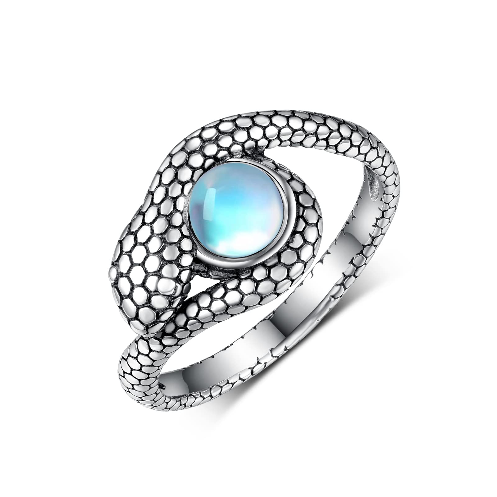 SVODEA Moonstone Snake Rings for Women Men,925 Sterling Silver Vintage Snake Statement Rings,Dainty Animal Band Gifts for Women (11)