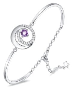 fancime february birthstone bracelets for women 925 sterling silver moon and star bangle charm amethyst bracelet purple gemstone jewelry birthday christmas gifts for mom her